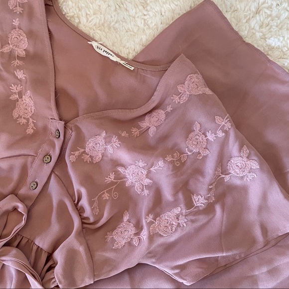 Dresses | Pink Cinch Waist Floral Embroidered Dress Pockets | Poshmark